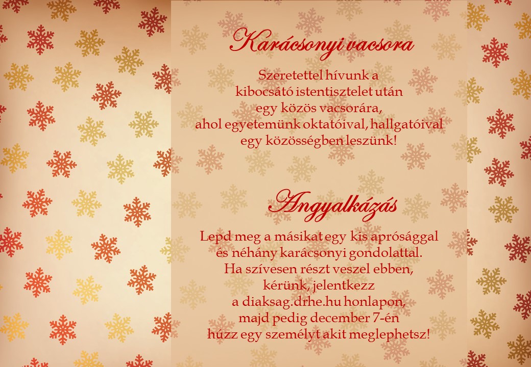Karácsonyi vacsora és angyalkázás - DRHE Diákság